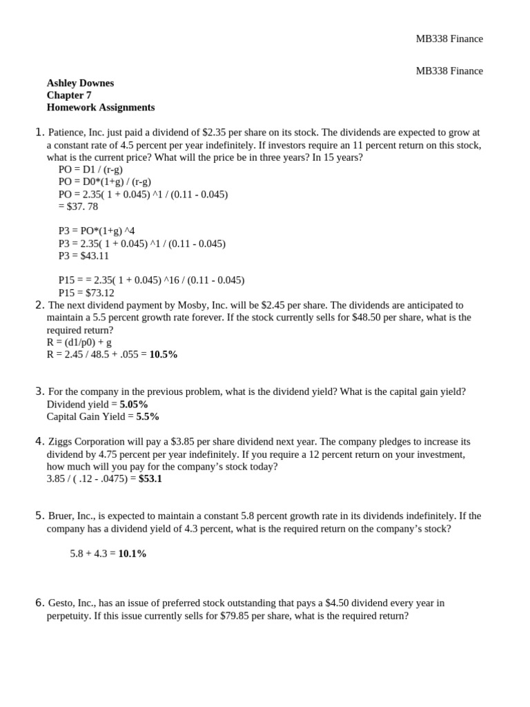 Assignments Chapter07 Stock | PDF