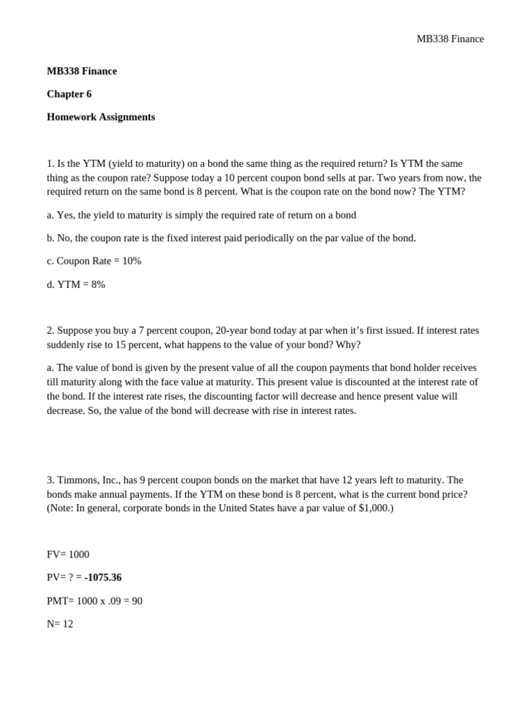 Assignments Chapter06 Bonds | PDF | Bonds (Finance) | Financial Accounting