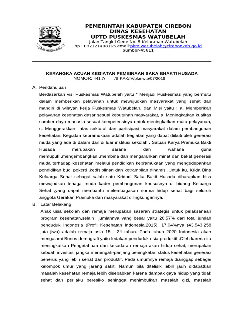 Kerangka Acuan Pembinaan SBH | PDF