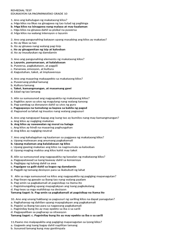 g10 Remedial Test A | PDF