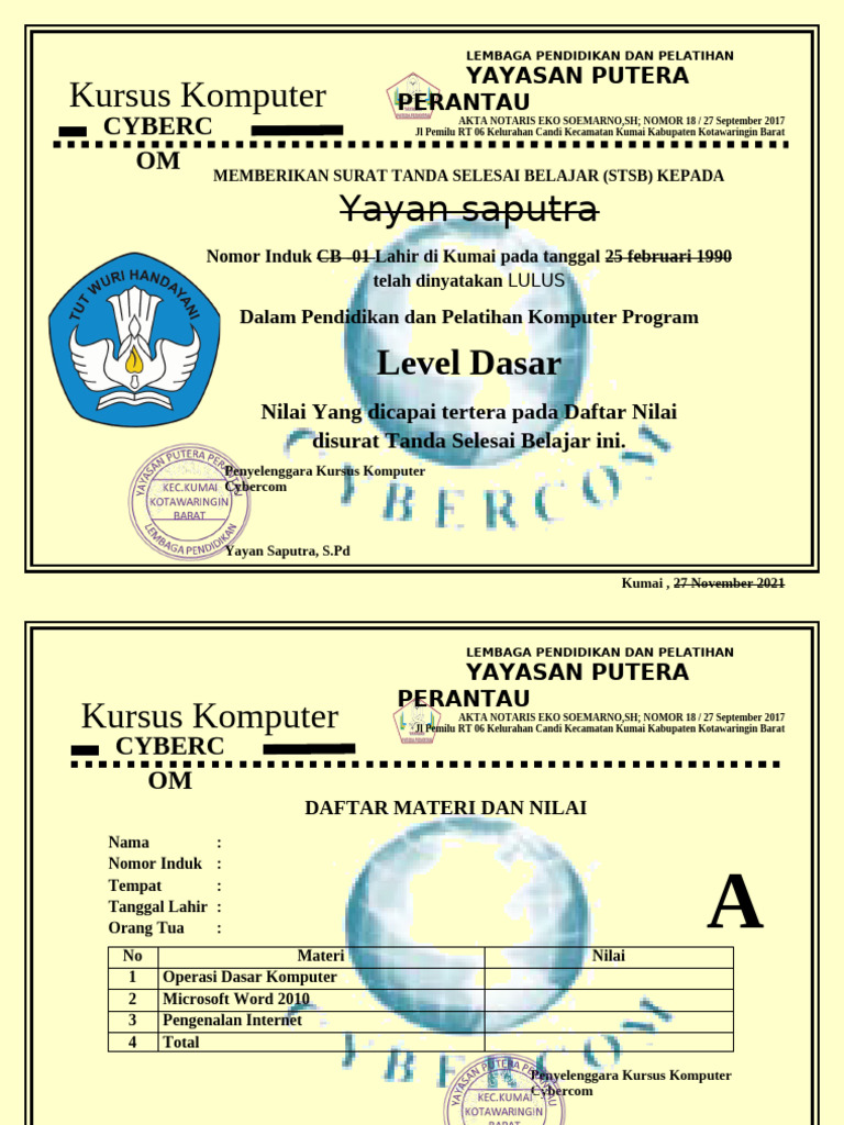 Surat Tanda Selesai Belajar Yayan Saputra | PDF