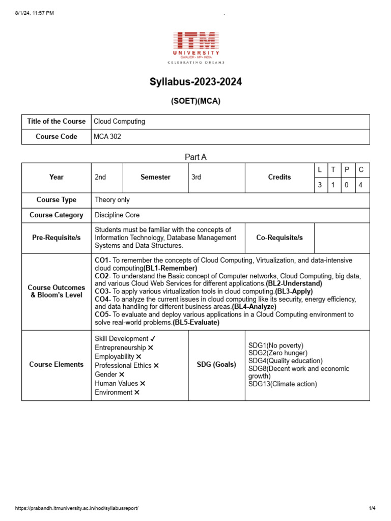 Cloud Computing Course Syllabus | PDF | Cloud Computing | Computing
