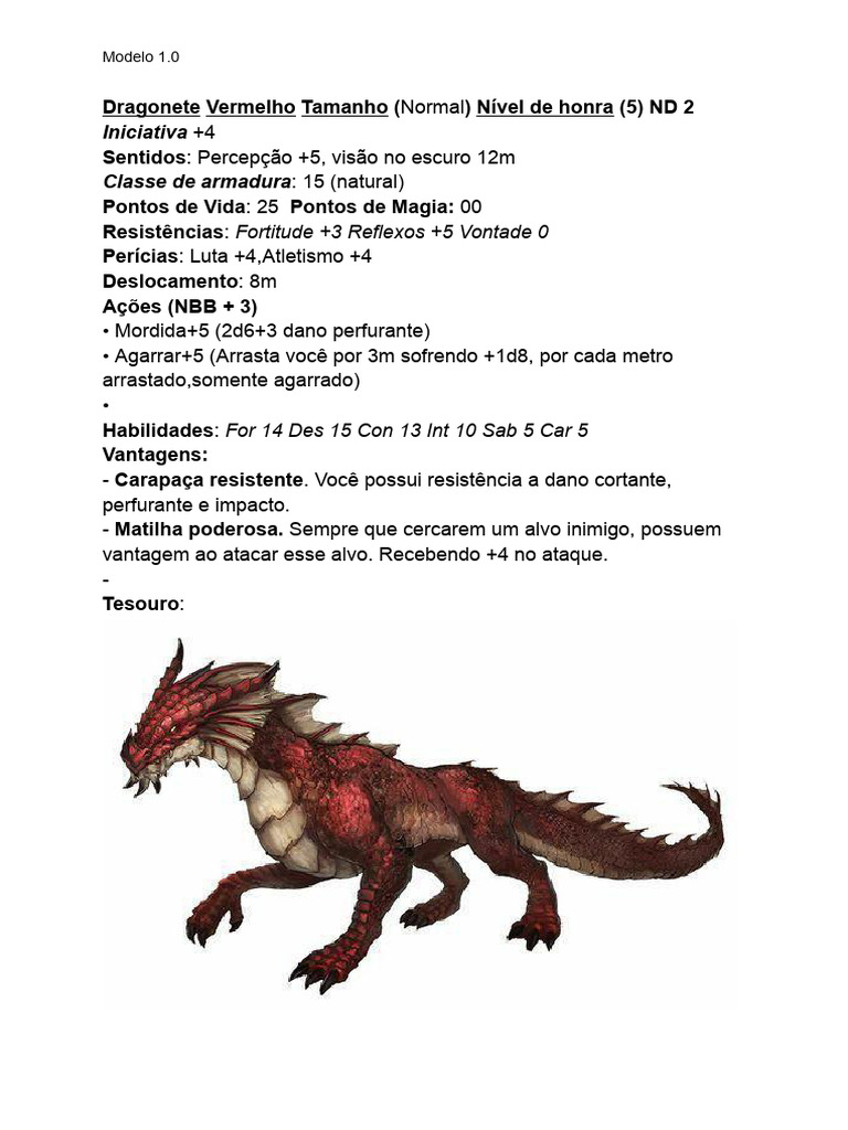 Dragonete Vermelho: Estatísticas e Habilidades | PDF