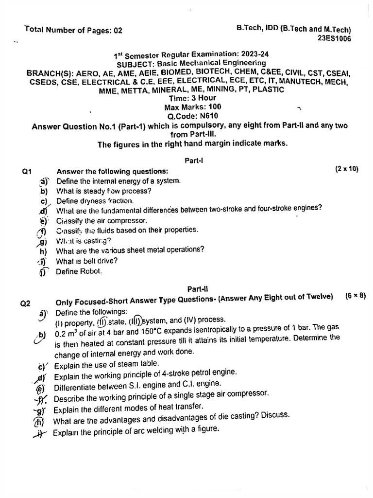 Bput 2023-24 Question of BME | PDF