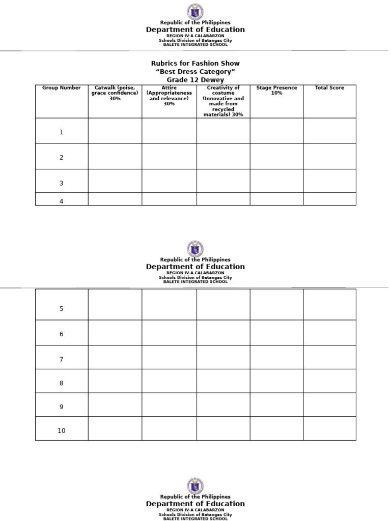 Rubrics For Fashion Show | PDF | Style | Clothing