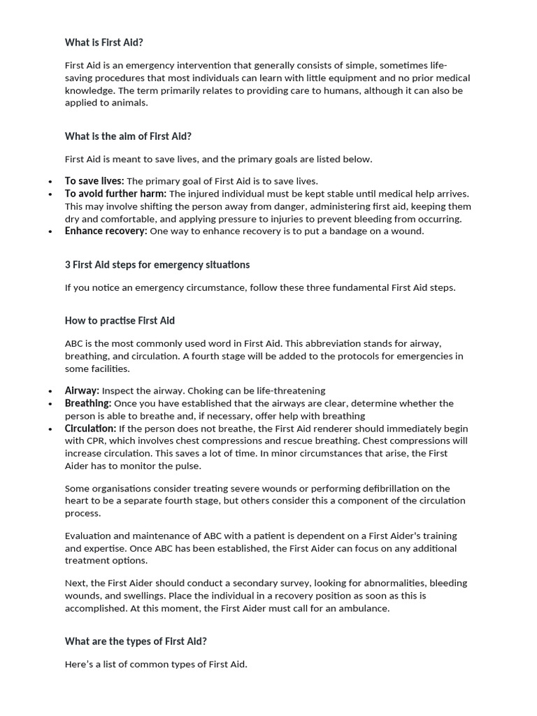 FIRST AID | PDF | First Aid | Cardiopulmonary Resuscitation