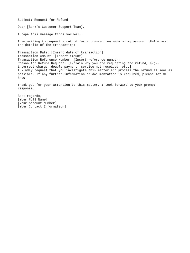 Refund Request Template for Transactions | PDF