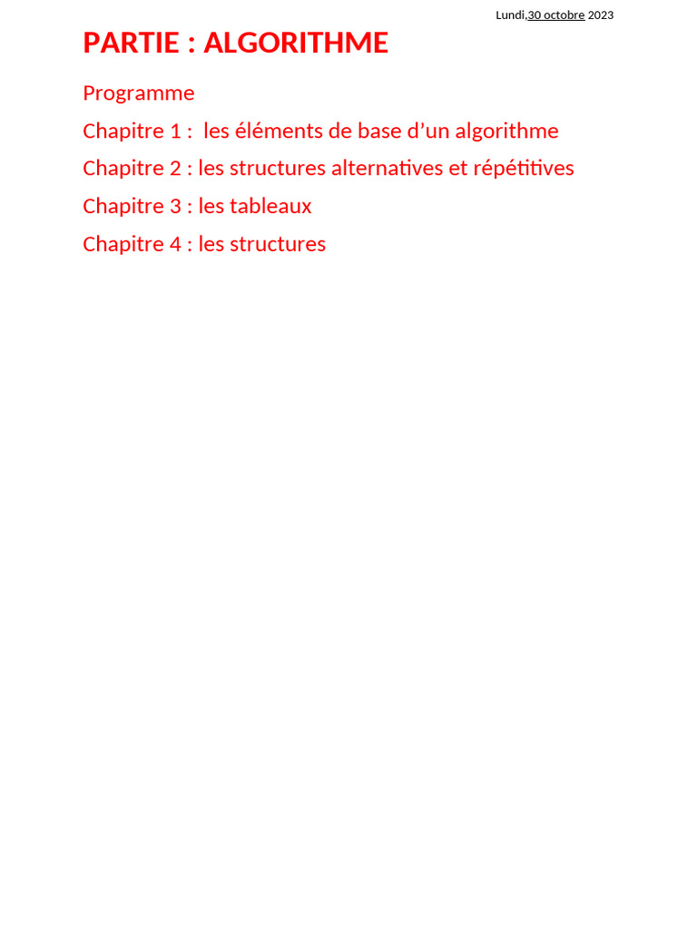 Introduction aux Algorithmes | PDF