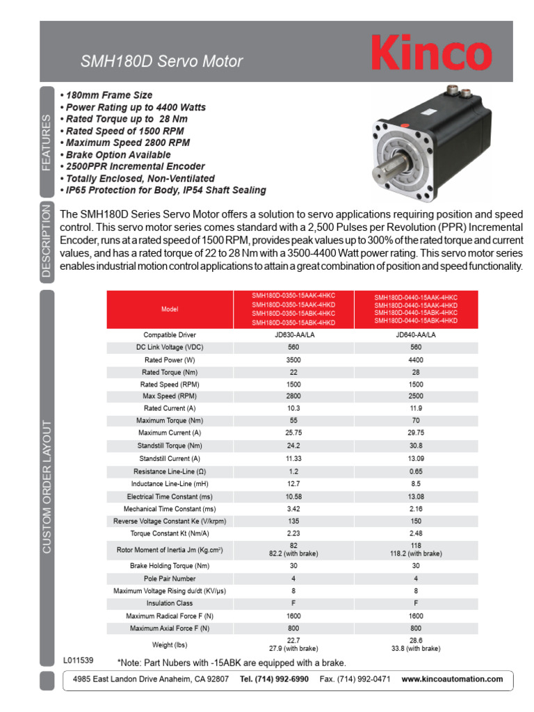 L011539 - Kinco SMH180D Servo Motor | PDF | Electric Motor | Electrical ...