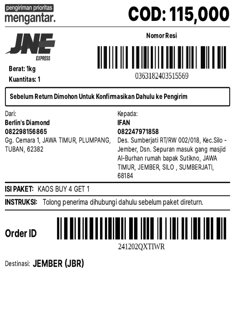 Contoh Resi Pengiriman 2 | PDF