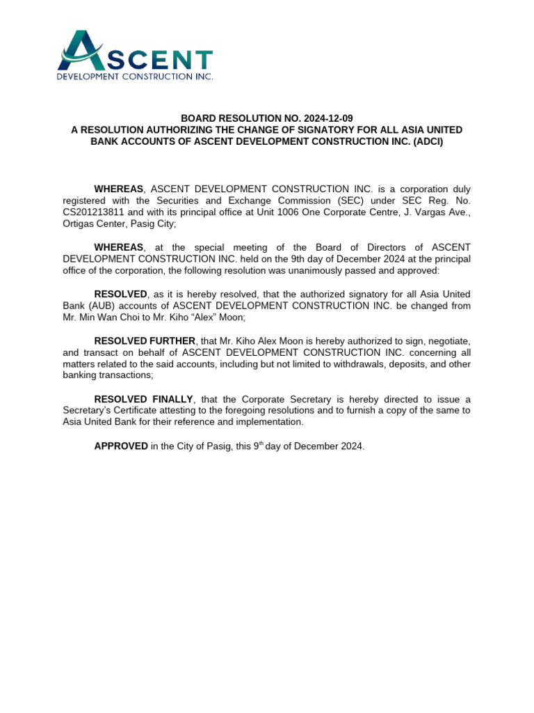 Board Resolution | PDF