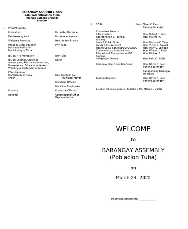 Barangay Assembly 2022 | PDF
