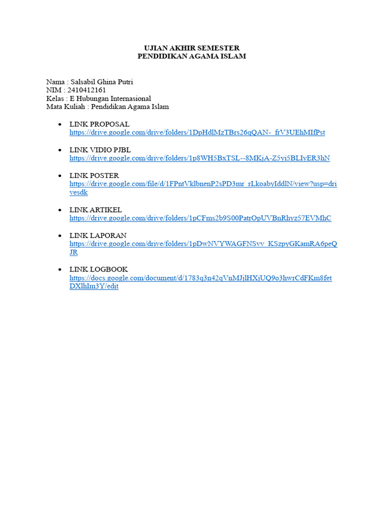 Salsabil Ghina Putri - 2410412161 - Uas Agama Islam | PDF