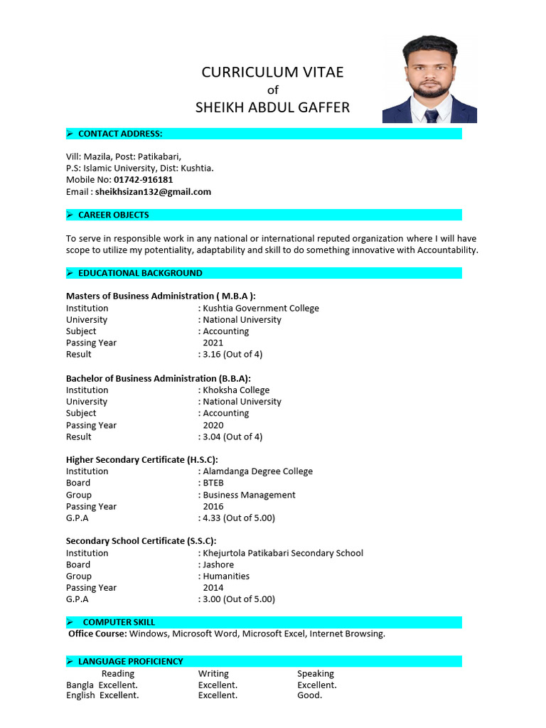 SHEIKH ABDUL GAFFER - CV PDF | PDF
