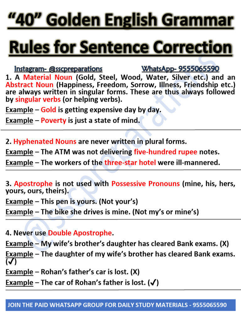 40 Golden English Grammar Rules For Sentence Correction | PDF ...