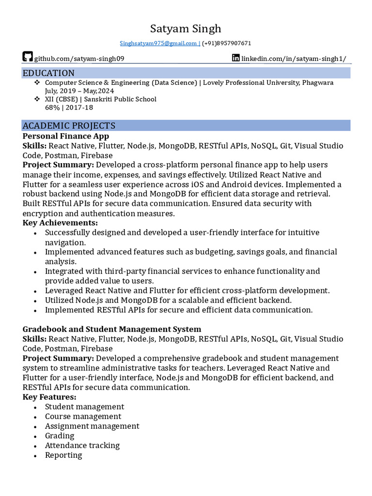 Satyam Singh CV 1 - 1726472964847 - Satyam Singh | PDF | Computing | Software Engineering