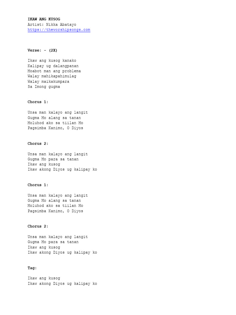 Ikaw Ang Kusog Lyrics | PDF
