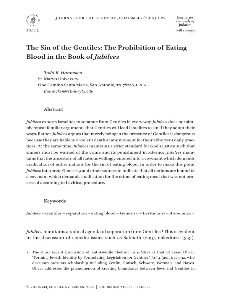 （备份）the Sin of the Gentiles- The Prohibition of Eating Blood in the Book of Jubilees | PDF ...