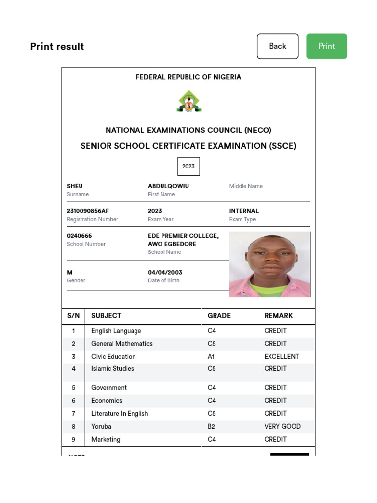 Qowiu Neco Result | PDF