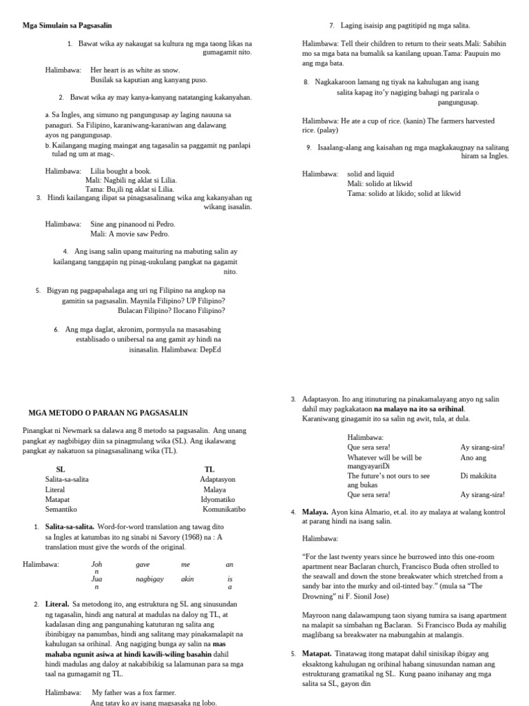 Mga Simulain sa Pagsasalin | PDF