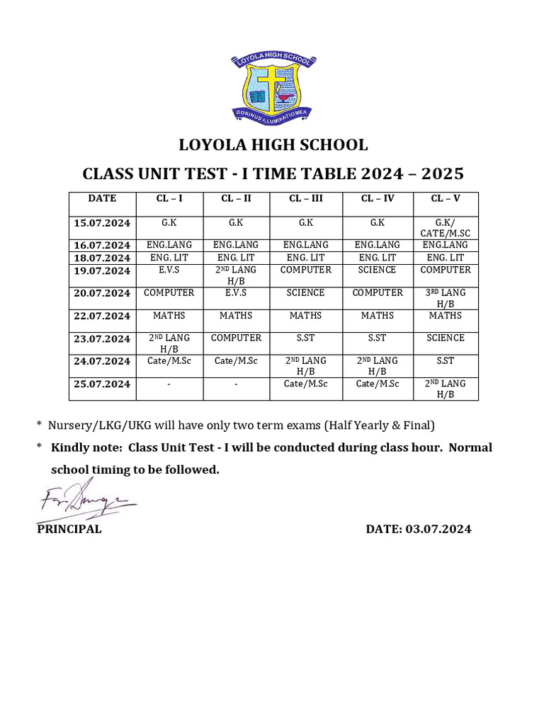 Cut - I - Class - I To V Timetable | PDF
