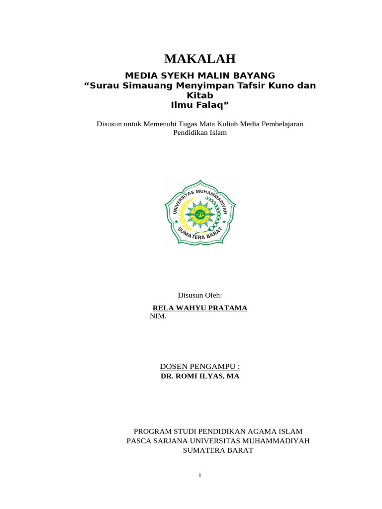 Sejarah Surau Simauang | PDF