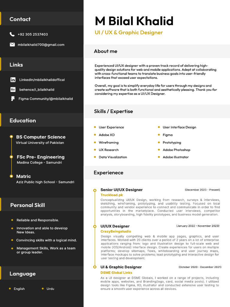 M Bilal Khalid Resume | PDF | User Interface | Computing