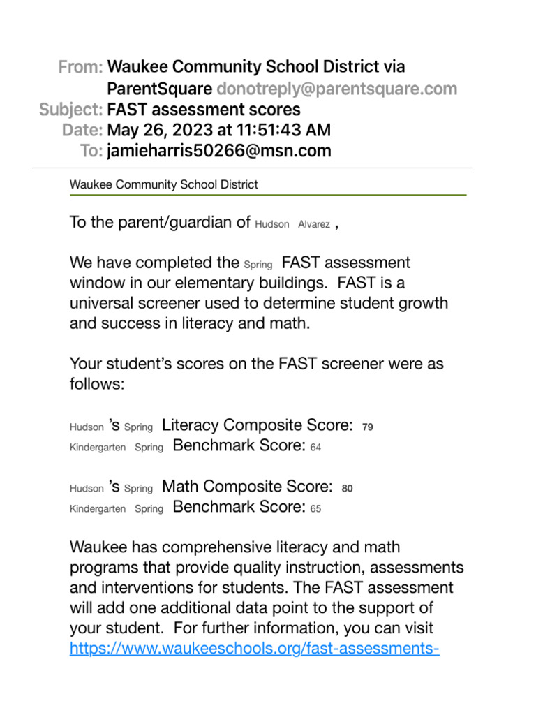 FAST Assessment Scores 2 | PDF