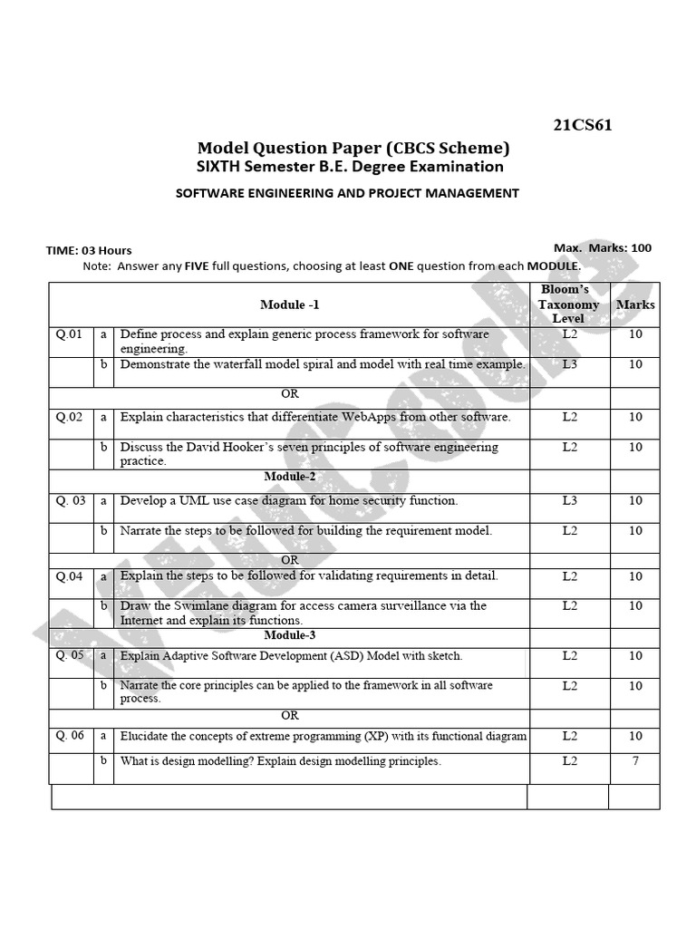 21CS61 Model Set 1 Paper PDF | PDF | Software | Systems Engineering