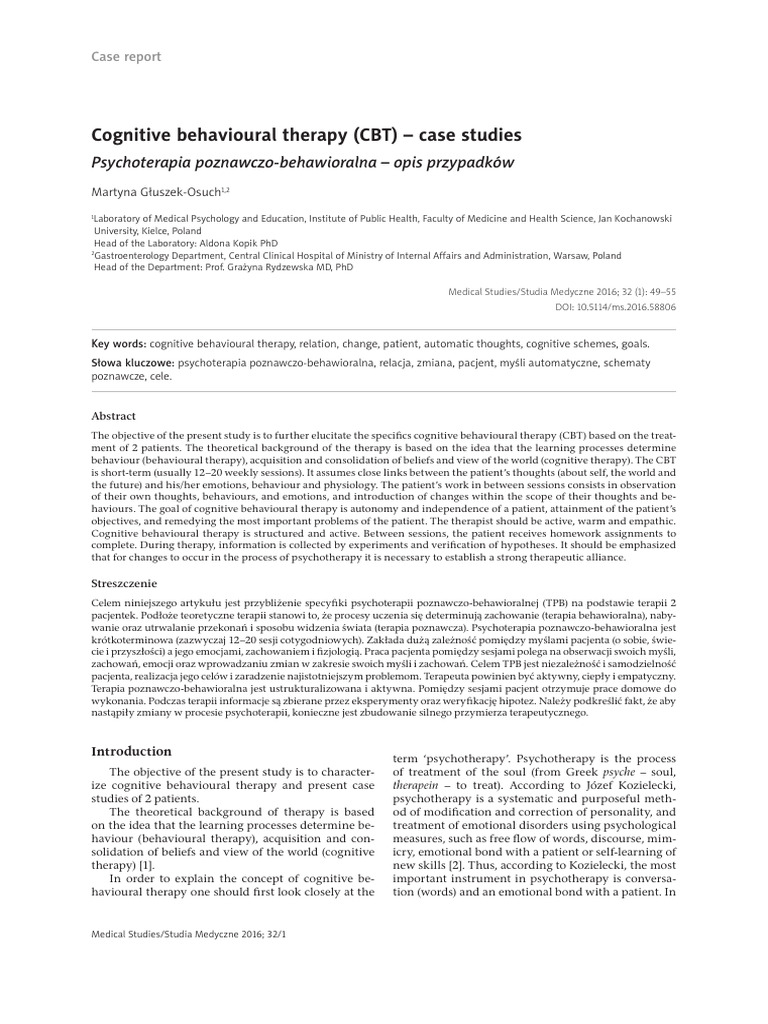 (RP) Case Studies - CBT PDF | PDF | Psychotherapy | Cognitive Therapy