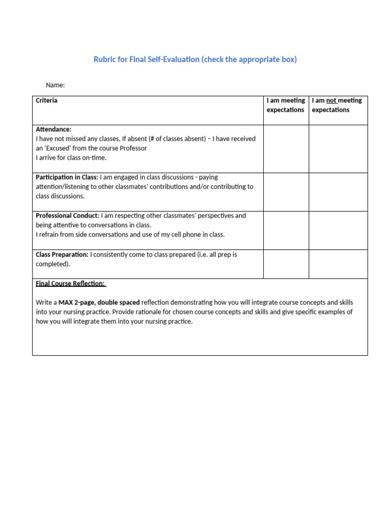 Rubric for Final Self-Evaluation | PDF