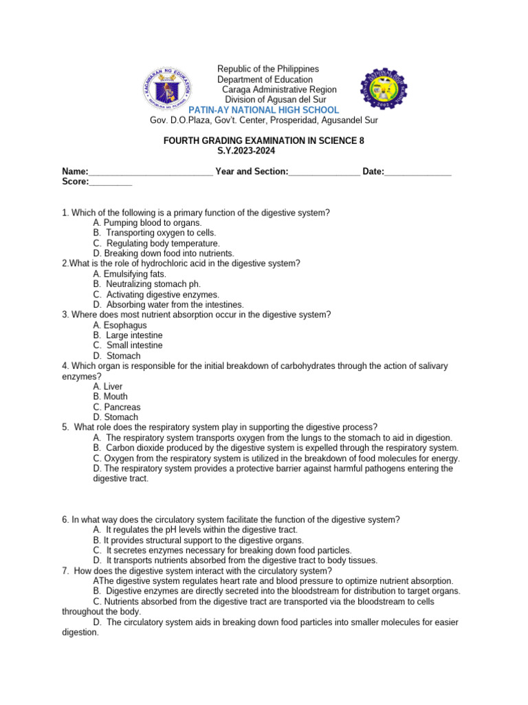 4th Exam Science | PDF | Meiosis | Digestion