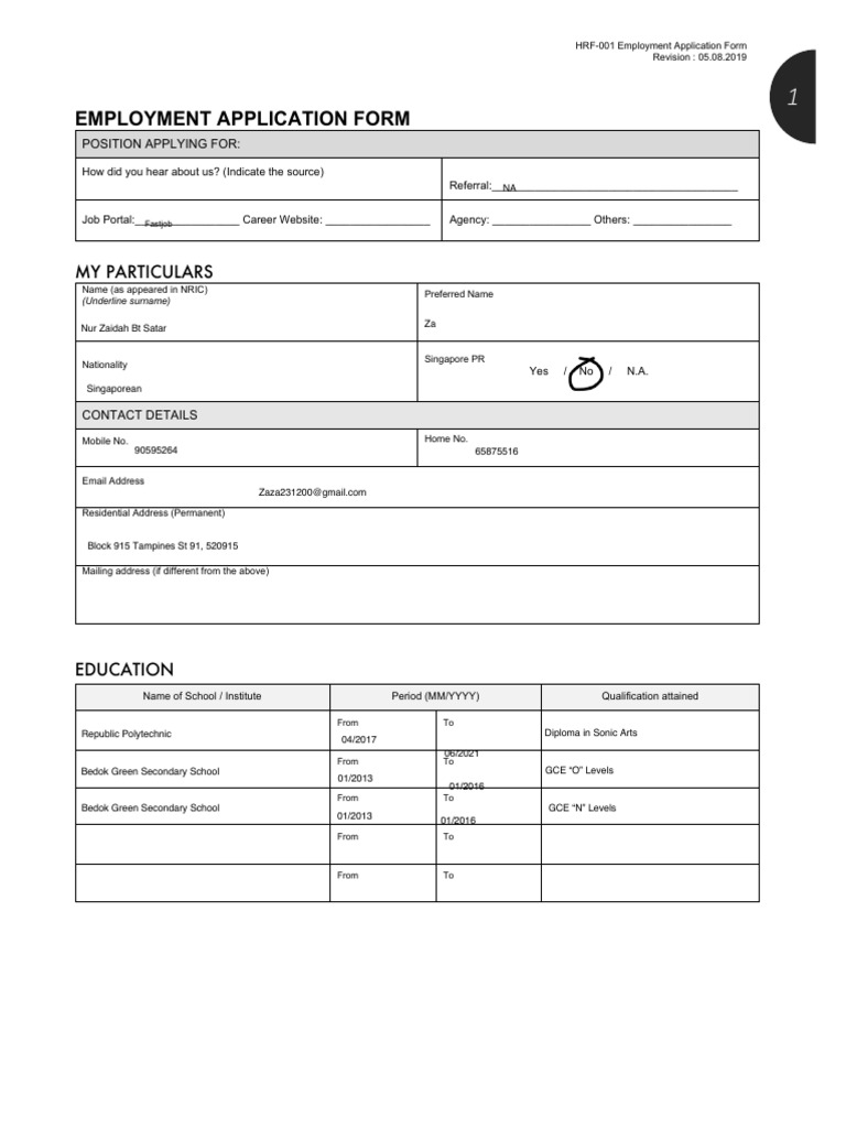 Job Application Form | PDF | Employment | Justice