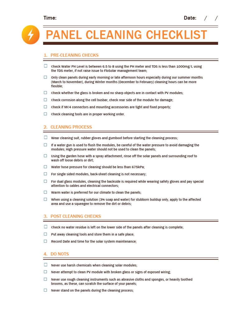 Panel Cleaning Checklist | PDF