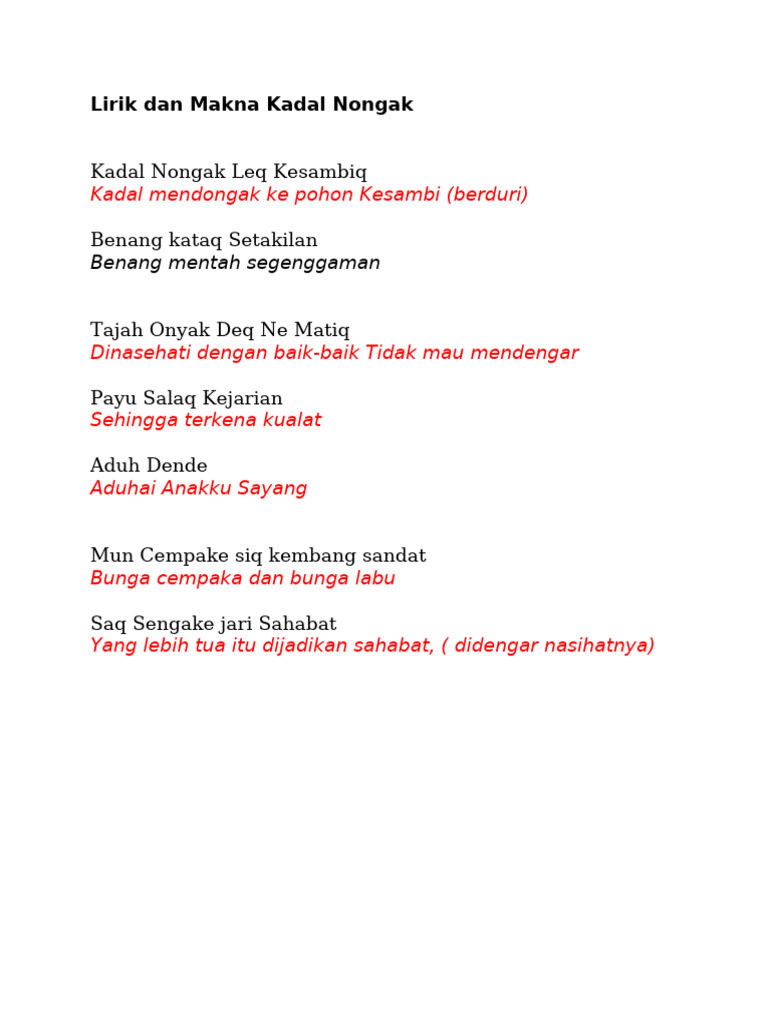 Lirik Dan Makna Kadal Nongak | PDF