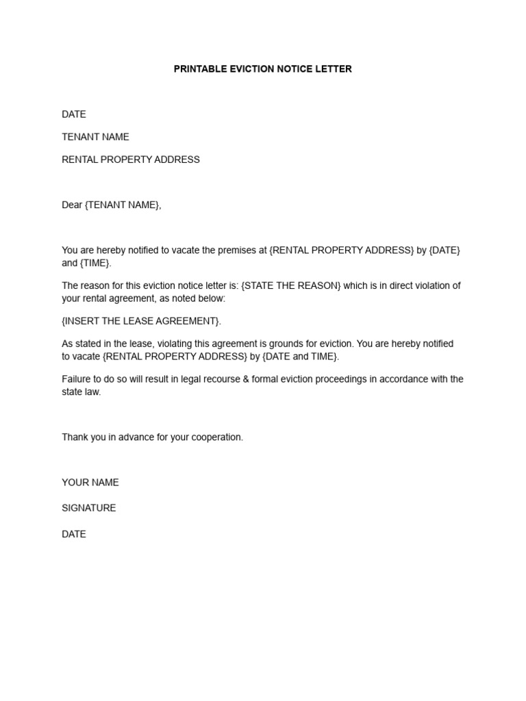 Printable Eviction Notice Letter | PDF
