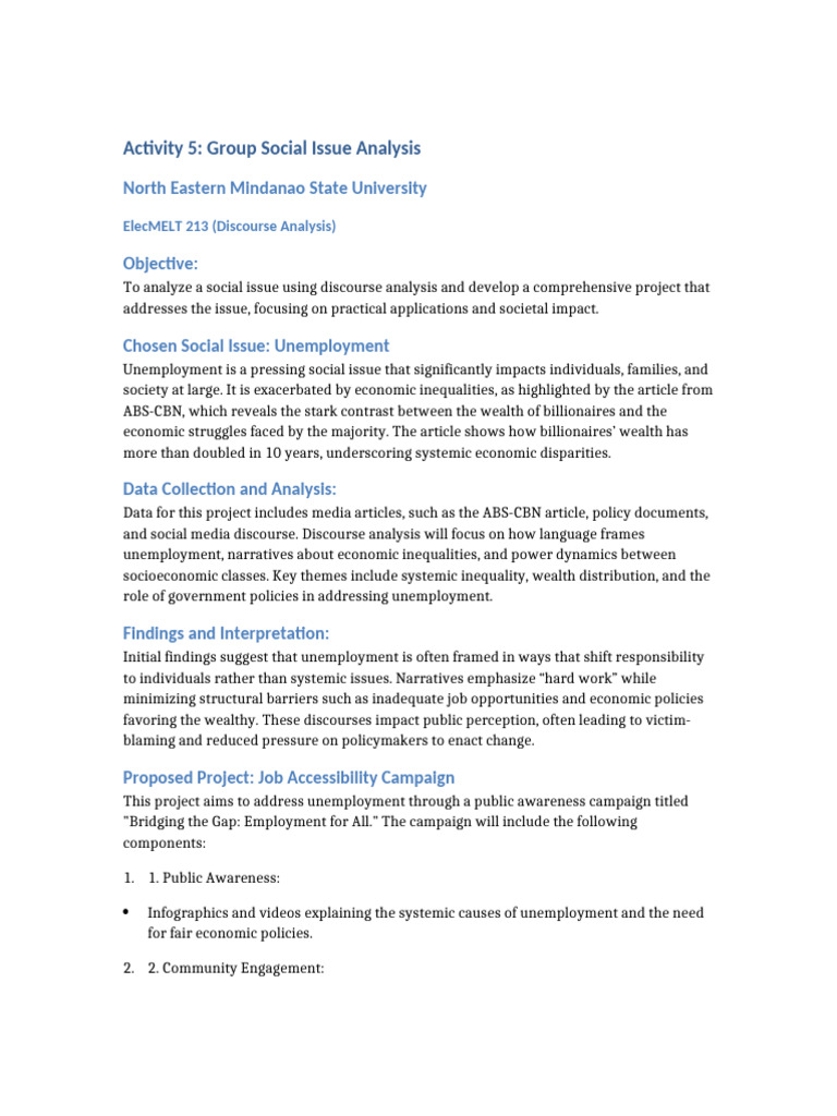 Group Social Issue Analysis Unemployment | PDF | Economic Inequality ...