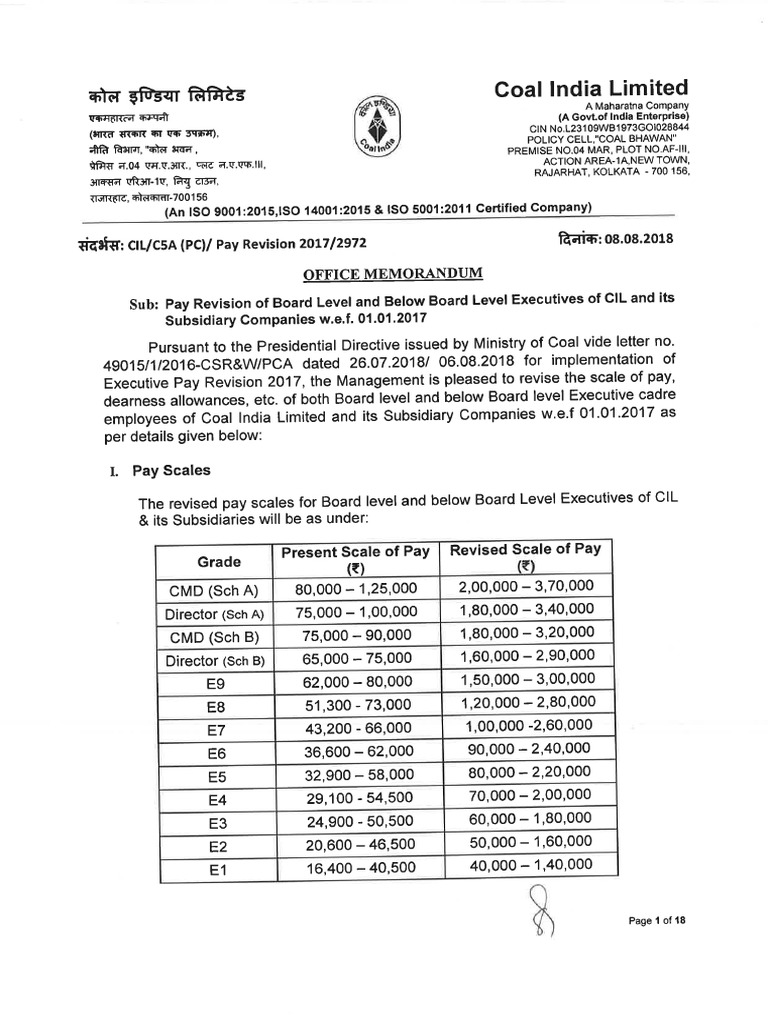 Pay Revision of Board Level and Below Board Level Executives | PDF