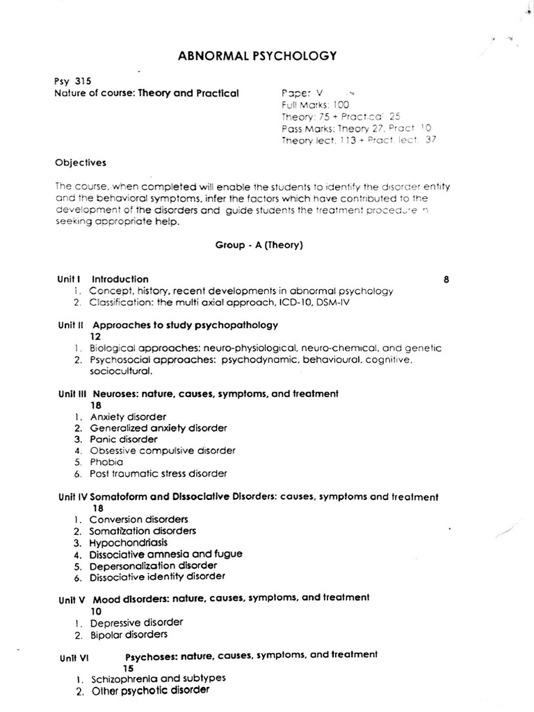 BA - Abnormal BA Psychology Syllabus | PDF