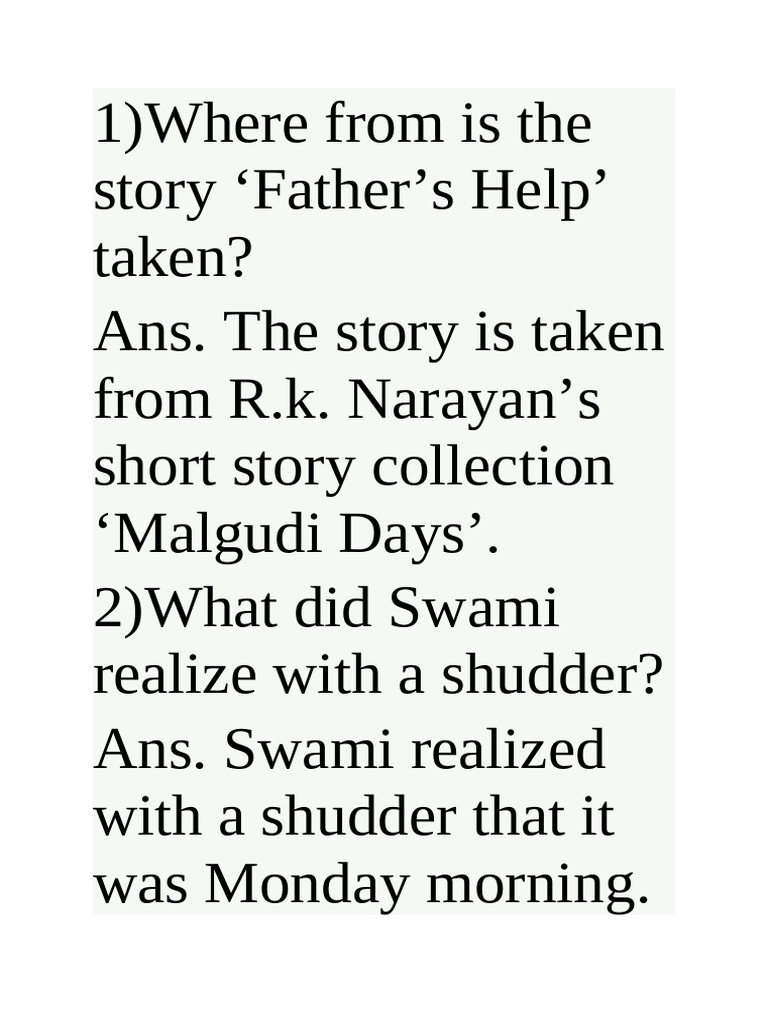 Father's Help (Extra Questions) | PDF