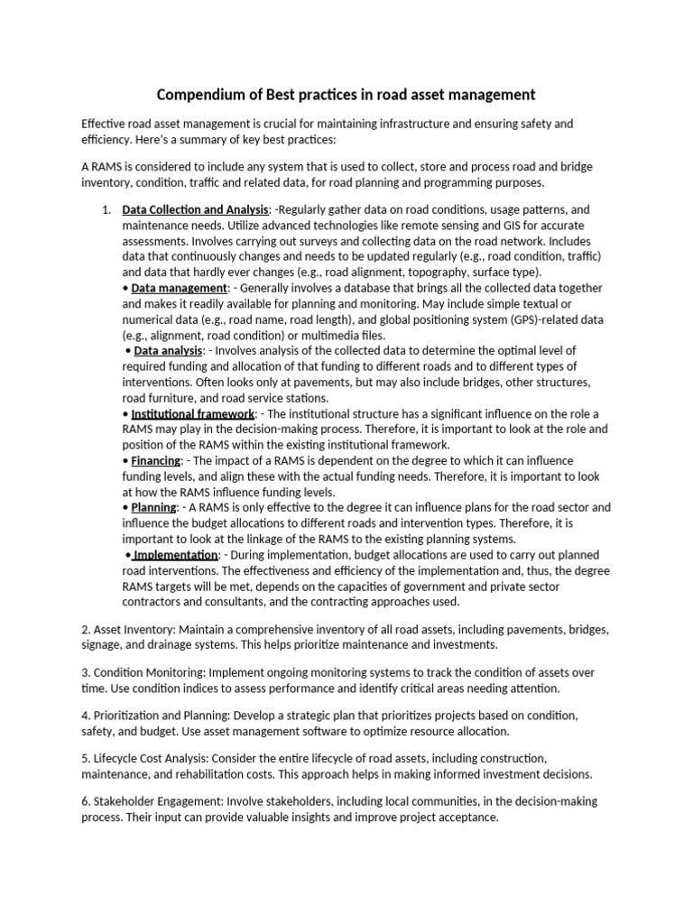 Compendium of Best Practices in Road Asset Management | PDF | Road ...