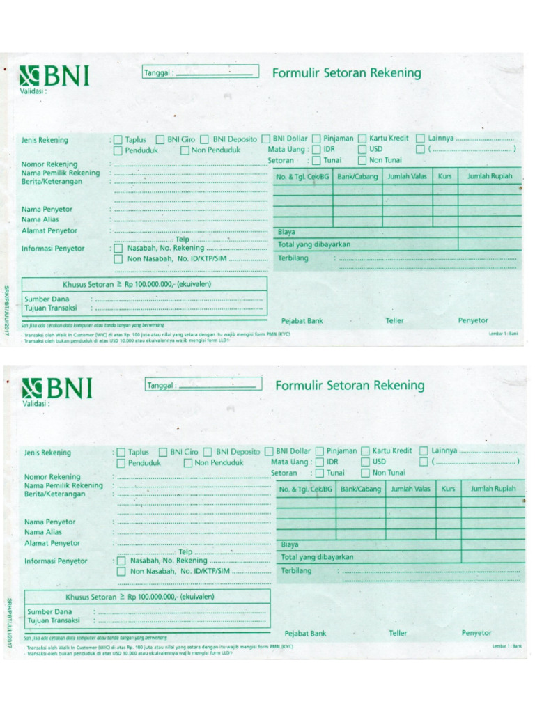 Slip Setoran Bni | PDF
