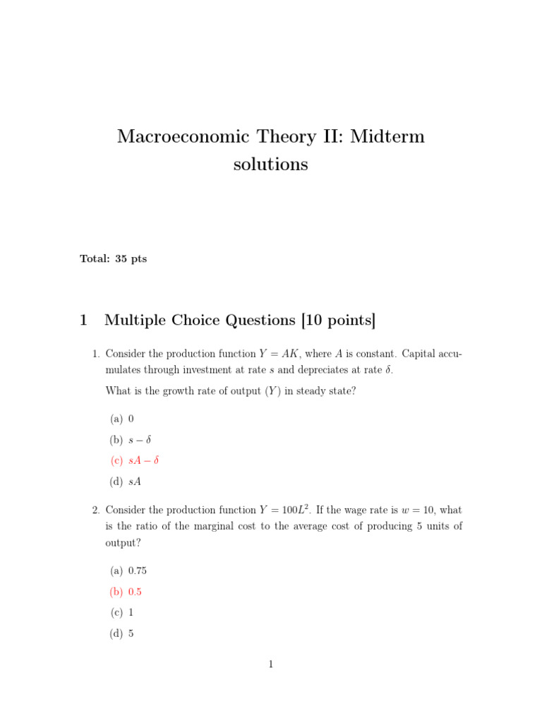 Macro II Midterm Sols | PDF | Production Function | Macroeconomics