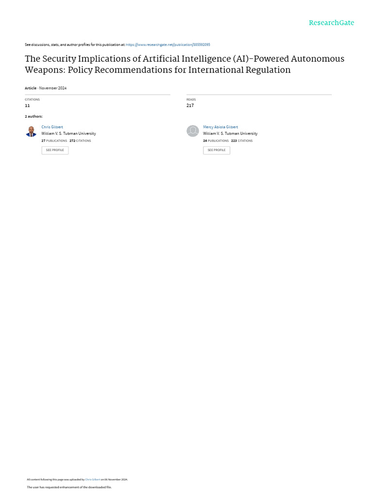 Gilbert, C. & Gilbert, M.a. (2024). the Security Implications of Artificial Intelligence (AI ...