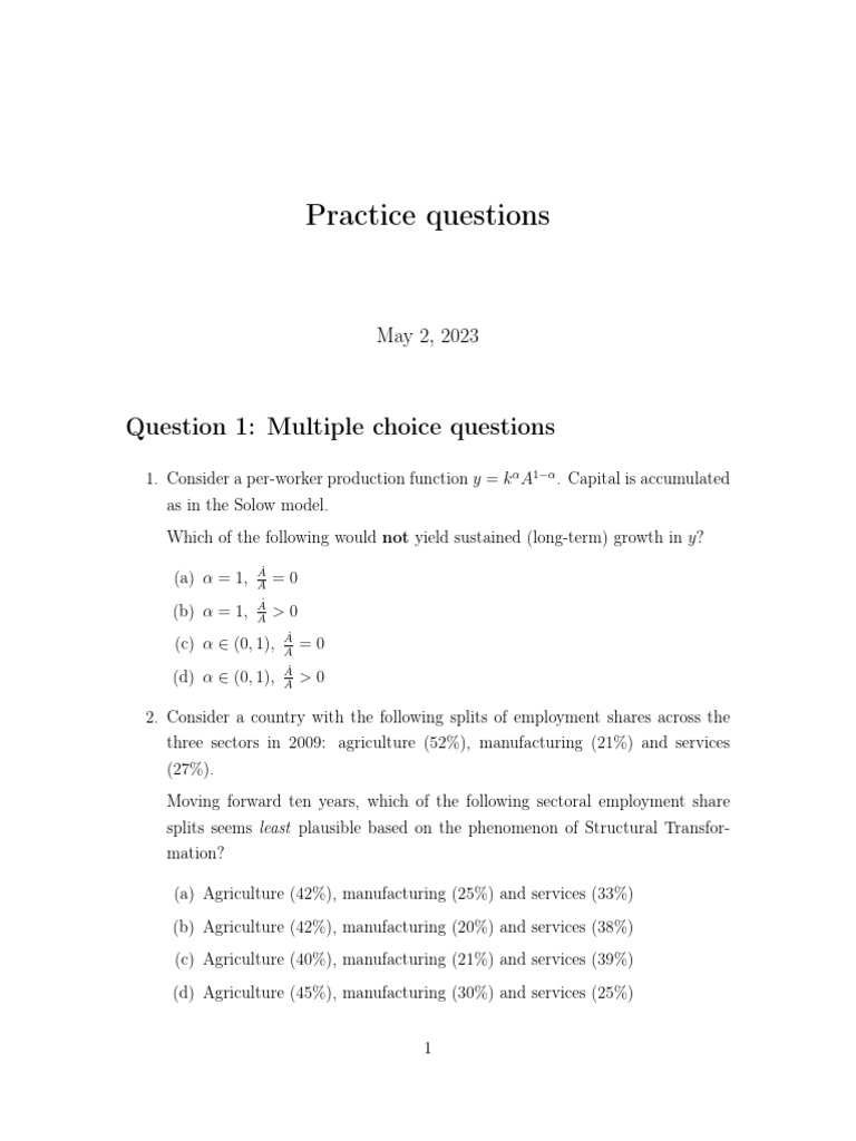 Macro II Practice Questions | PDF | Economic Growth | Economic Development