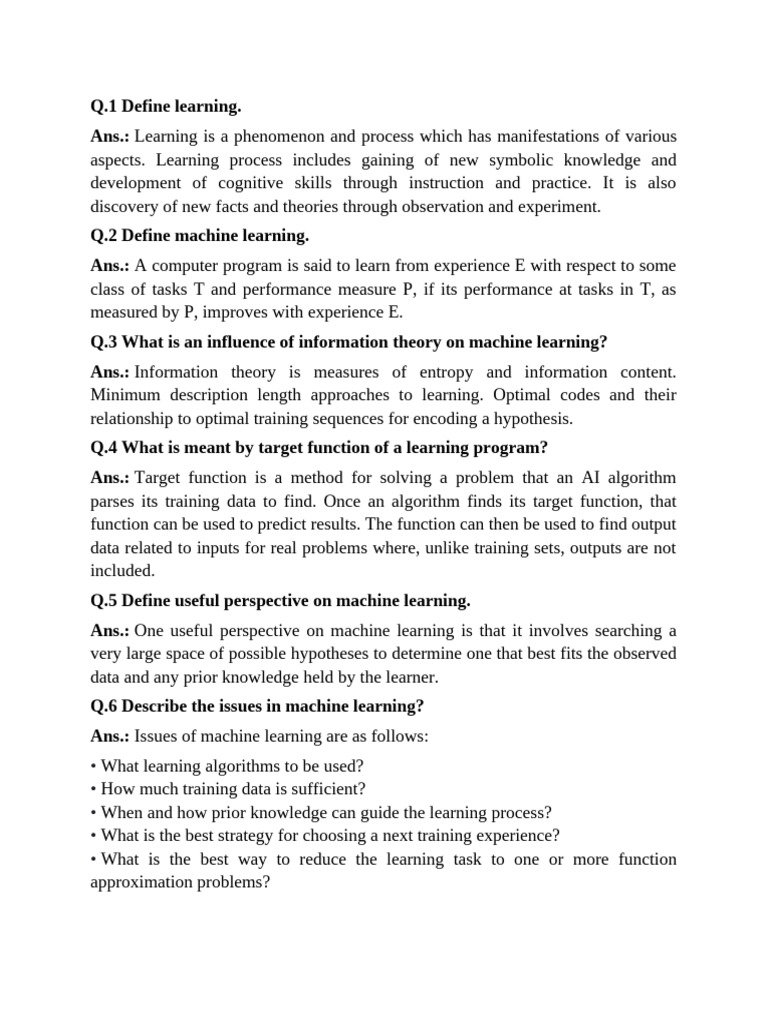 ML 2 marks | PDF | Support Vector Machine | Machine Learning