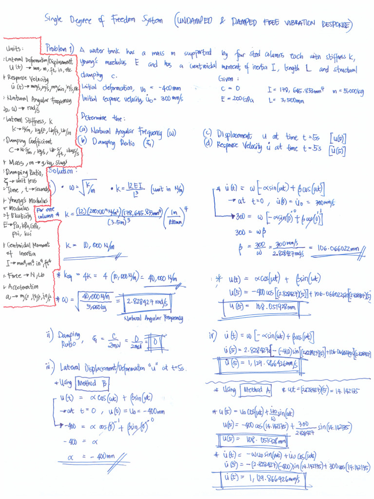 02 LEC CE425 SDOF FVR Sample Problems | PDF