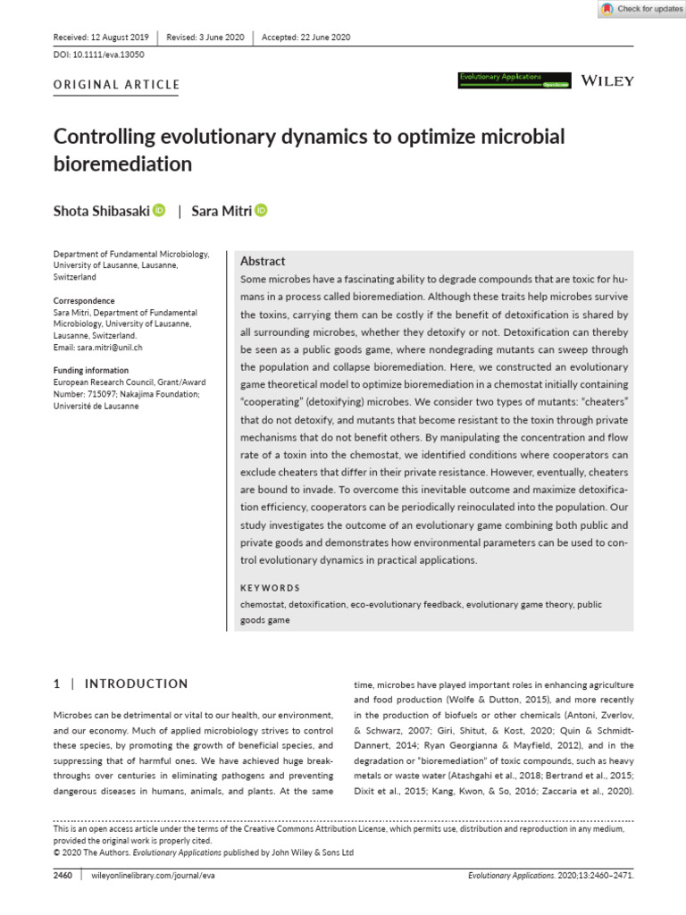 Evolutionary Applications - 2020 - Shibasaki - Controlling Evolutionary ...