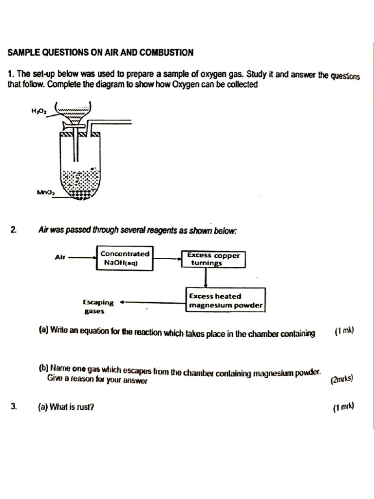 Air and Combustion Revision | PDF | Oxygen | Magnesium