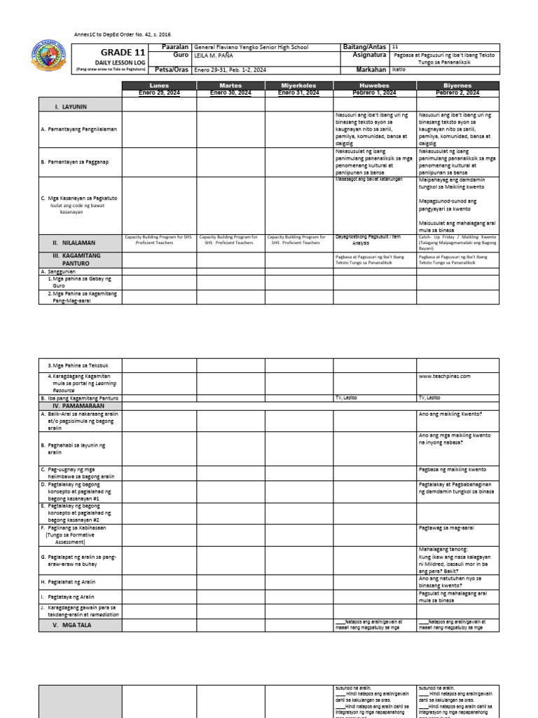 DLL Pagbasa Q3 W1 | PDF